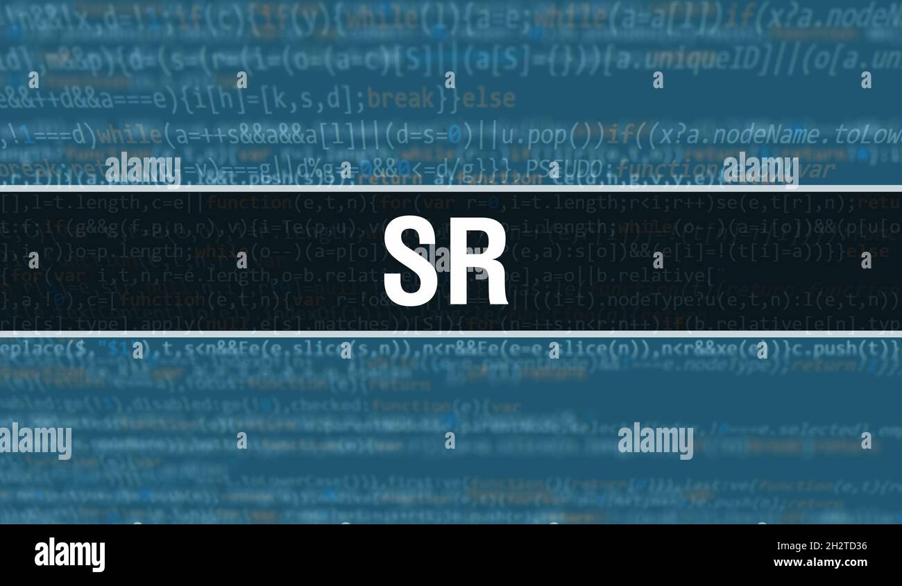 SR text written on Programming code abstract technology background of ...