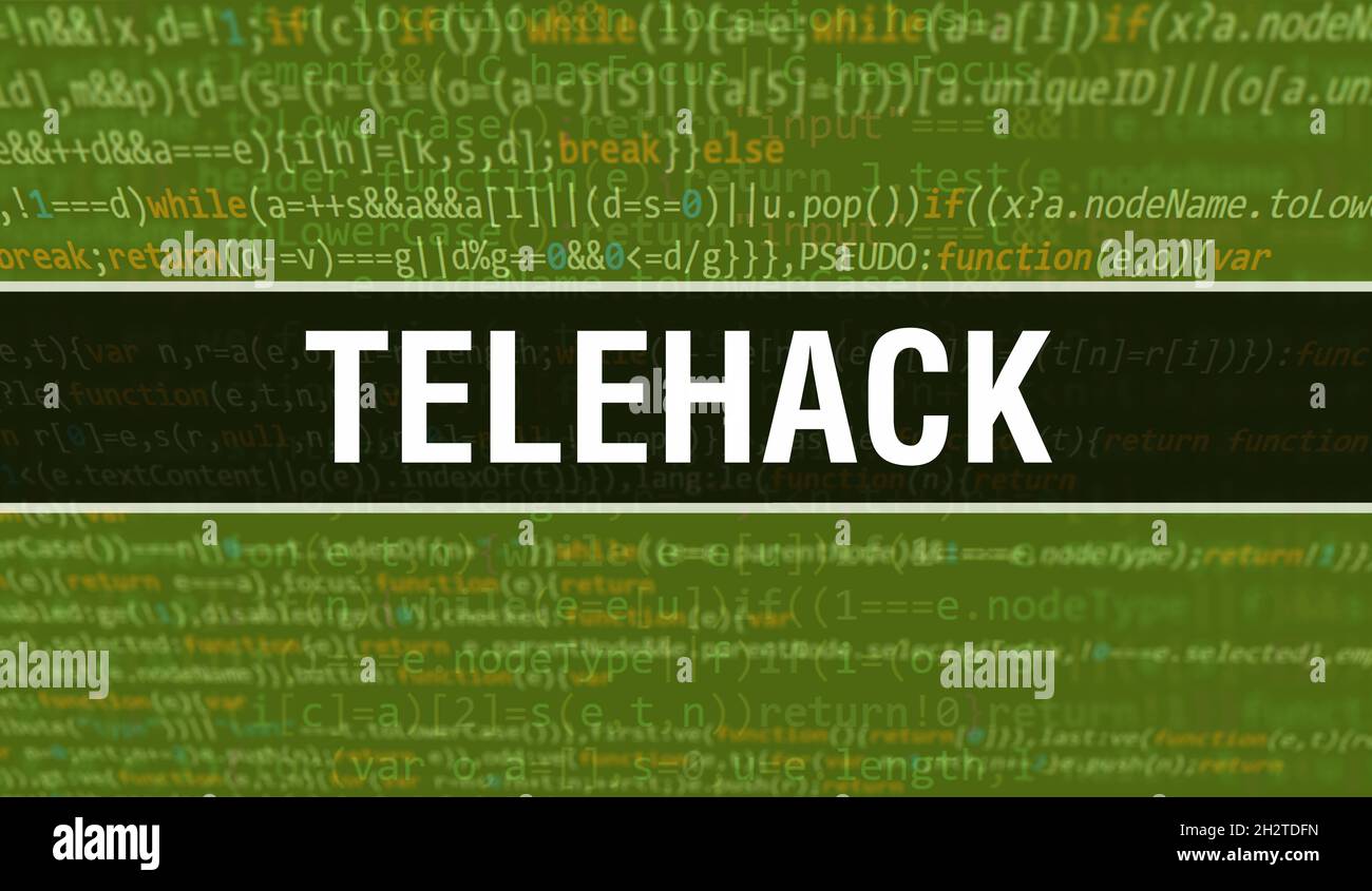 Telehack concept with Random Parts of Program Code.Telehack text written on Programming code ...