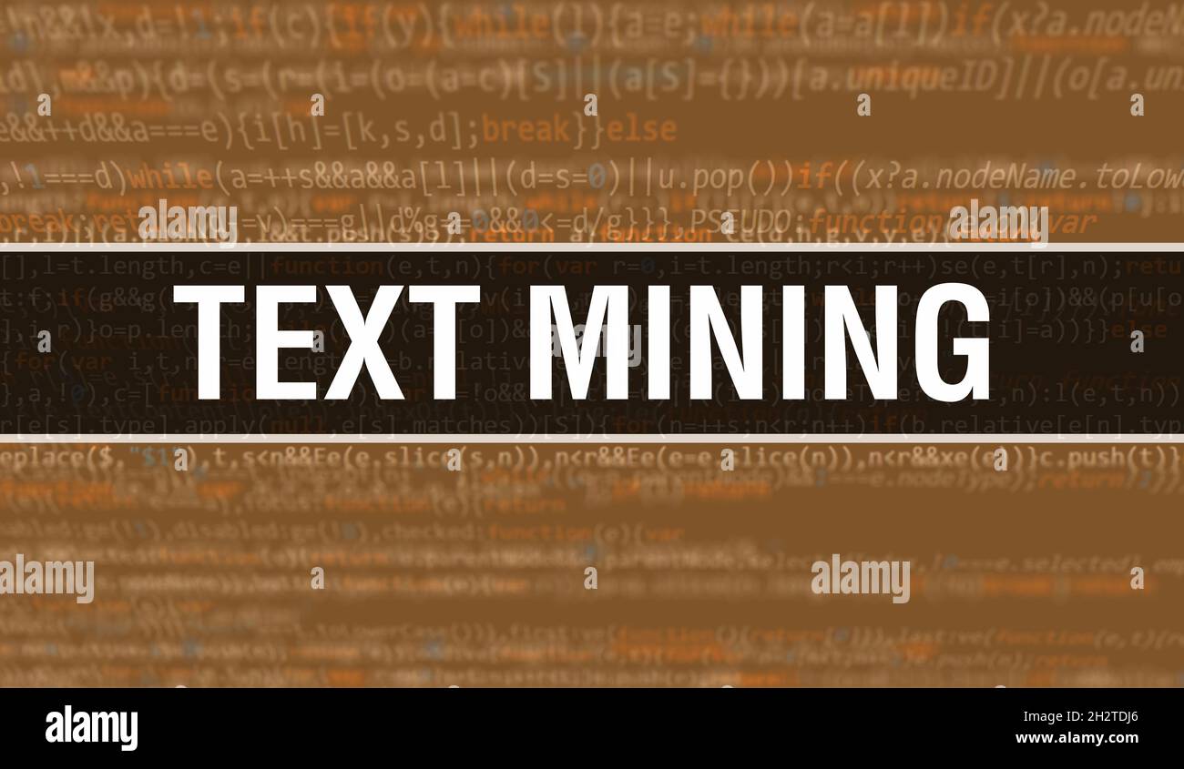 Text mining concept illustration using code for developing programs and app. Text mining website ...