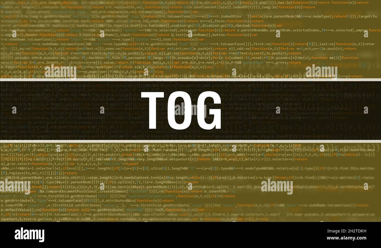 TOG text written on Programming code abstract technology background of ...