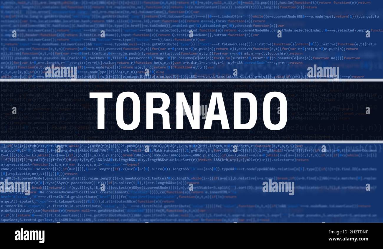 Tornado text written on Programming code abstract technology background of software developer ...