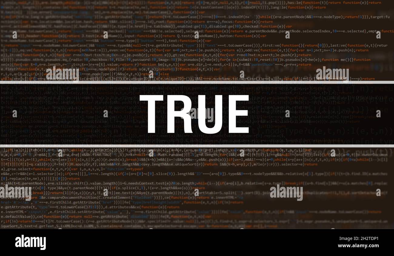 True text written on Programming code abstract technology background of ...