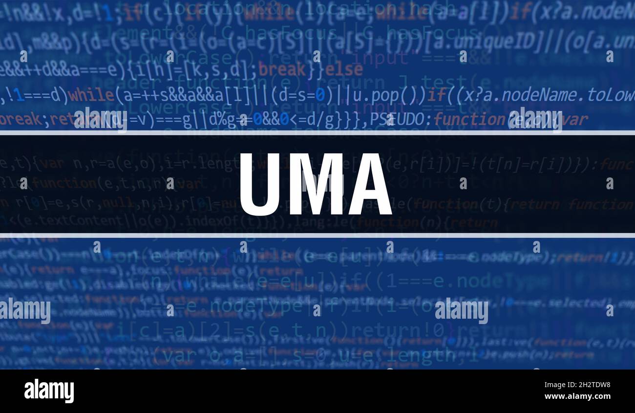 UMA concept with Random Parts of Program Code.UMA text written on ...