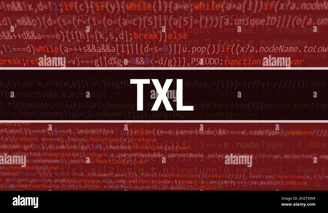 TXL concept with Random Parts of Program Code.TXL text written on Programming code abstract ...