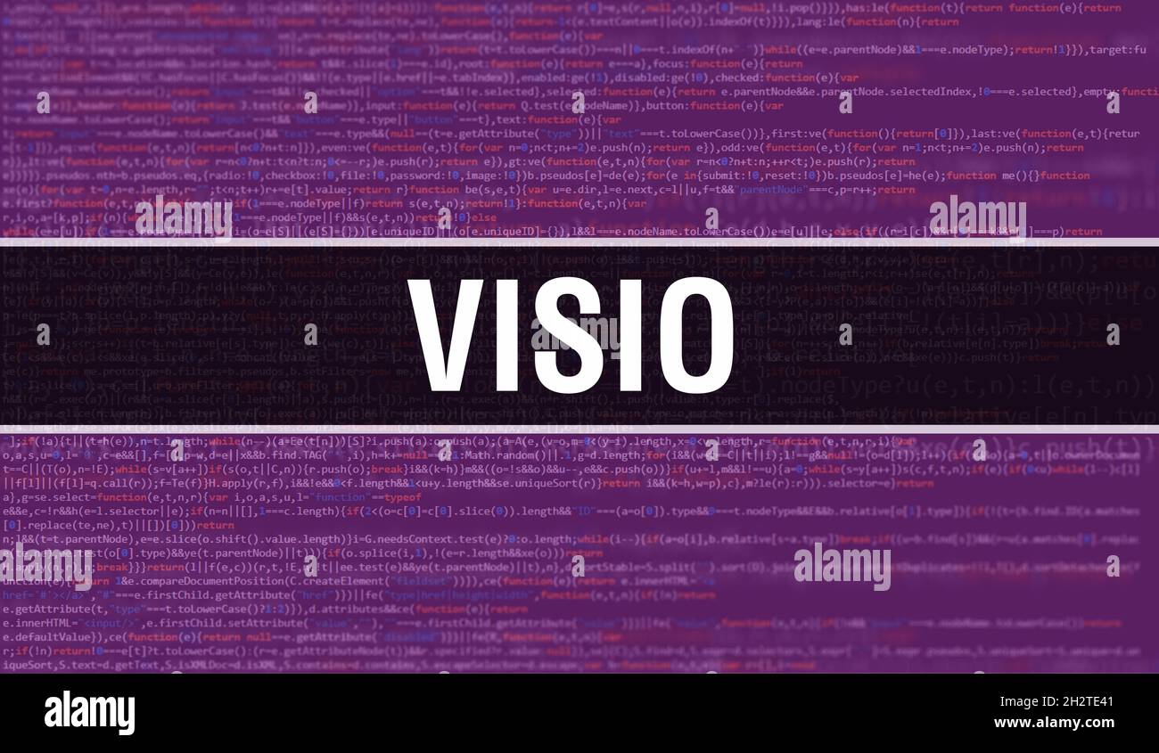 Visio text written on Programming code abstract technology background ...