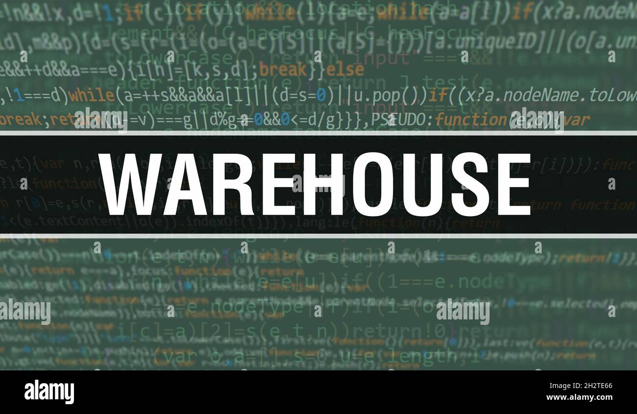 Warehouse concept with Random Parts of Program Code.Warehouse text ...