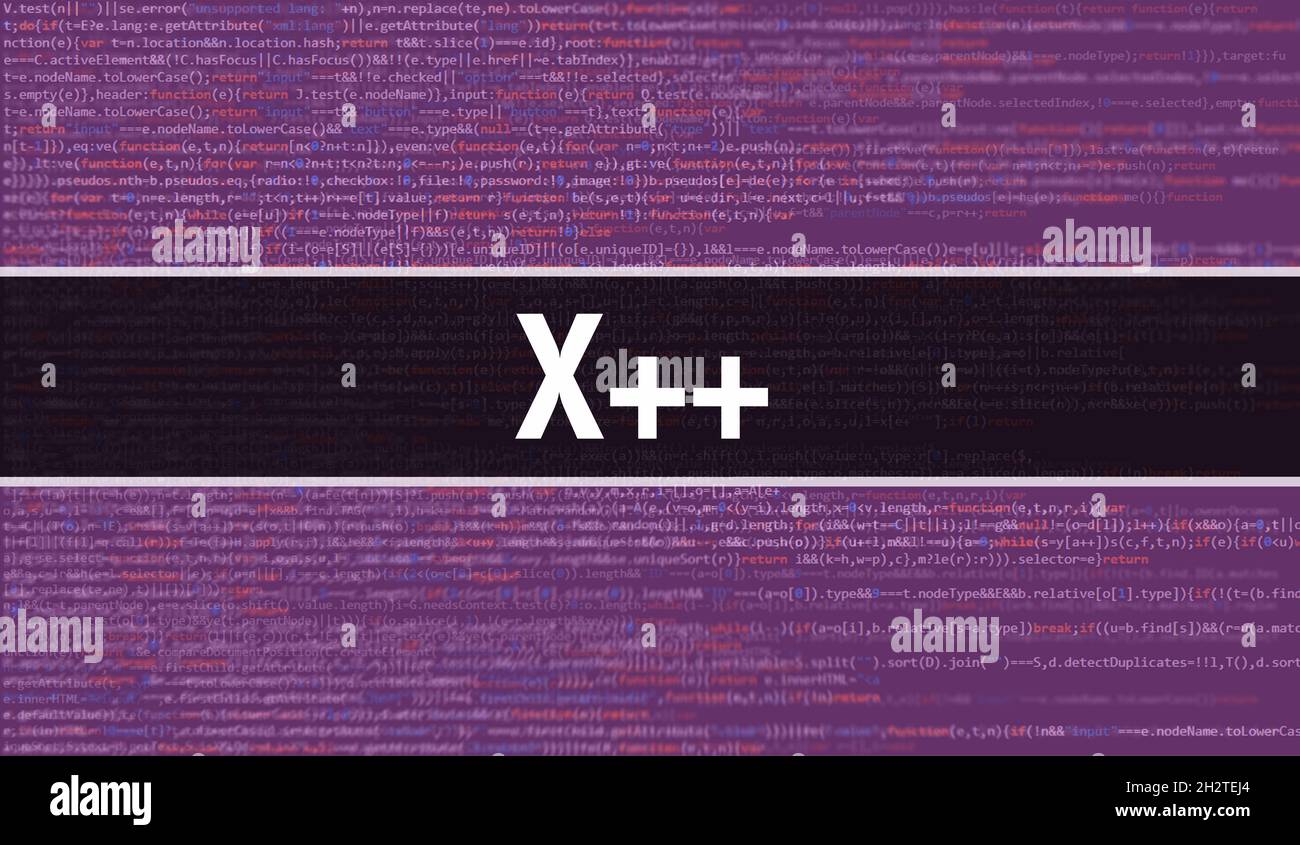 X++ text written on Programming code abstract technology background of ...