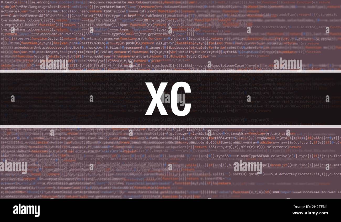 XC text written on Programming code abstract technology background of ...