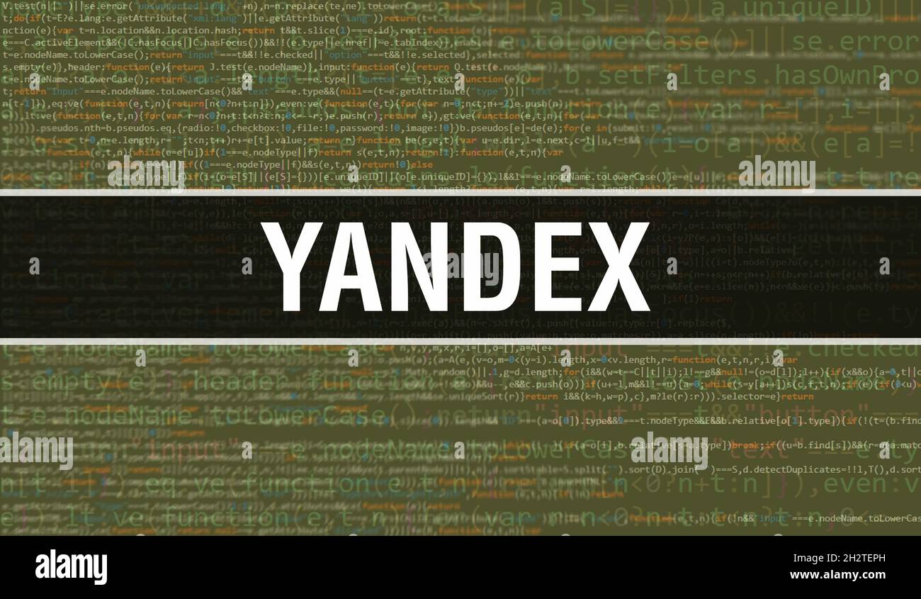 Yandex text written on Programming code abstract technology background ...