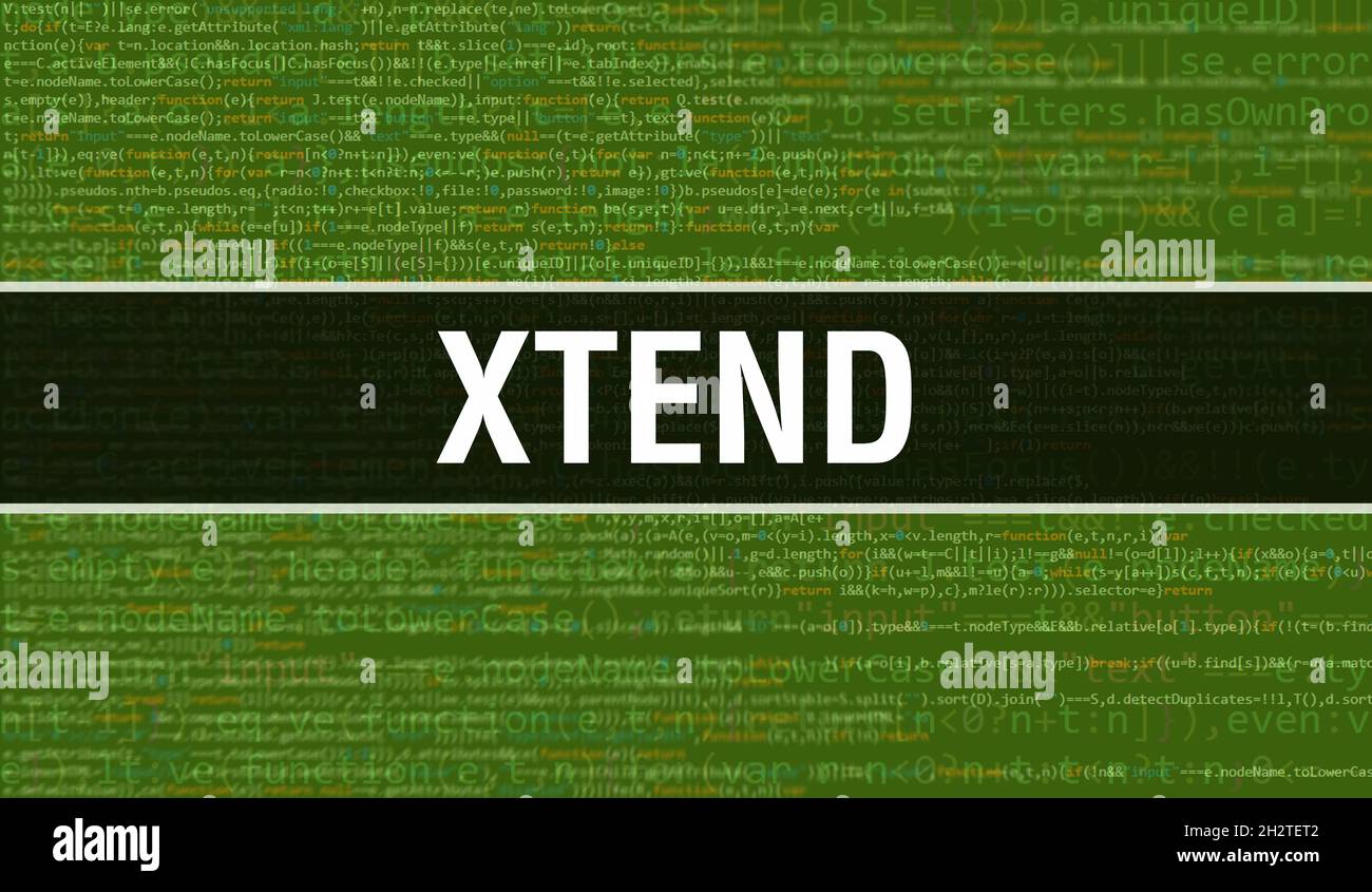 Xtend text written on Programming code abstract technology background ...