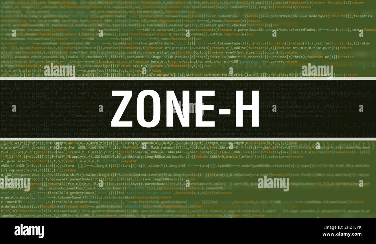 Zone-H concept with Random Parts of Program Code.Zone-H text written on ...
