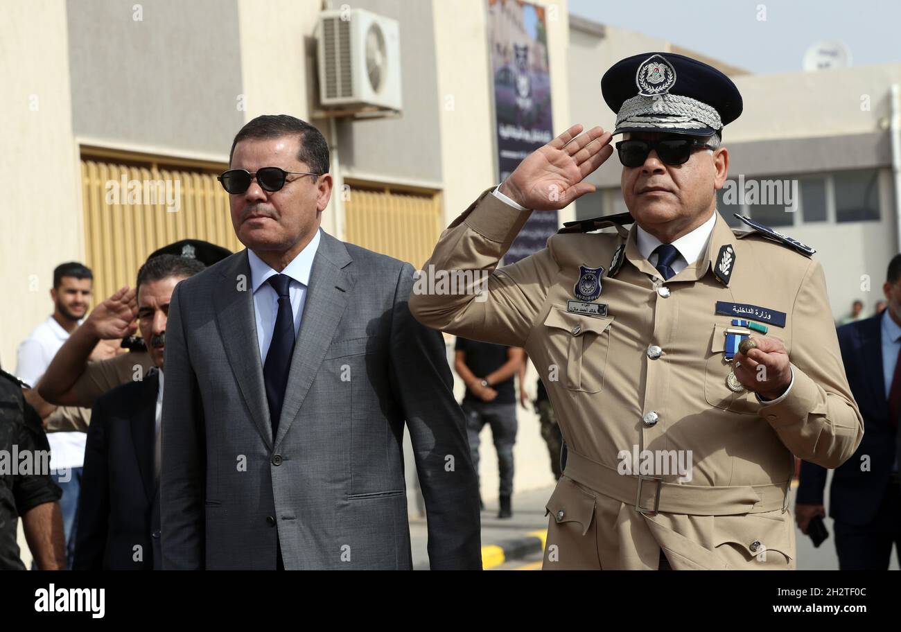 Tripoli. 23rd Oct, 2021. Libyan Prime Minister Abdul-Hamid Dbeibah (L ...
