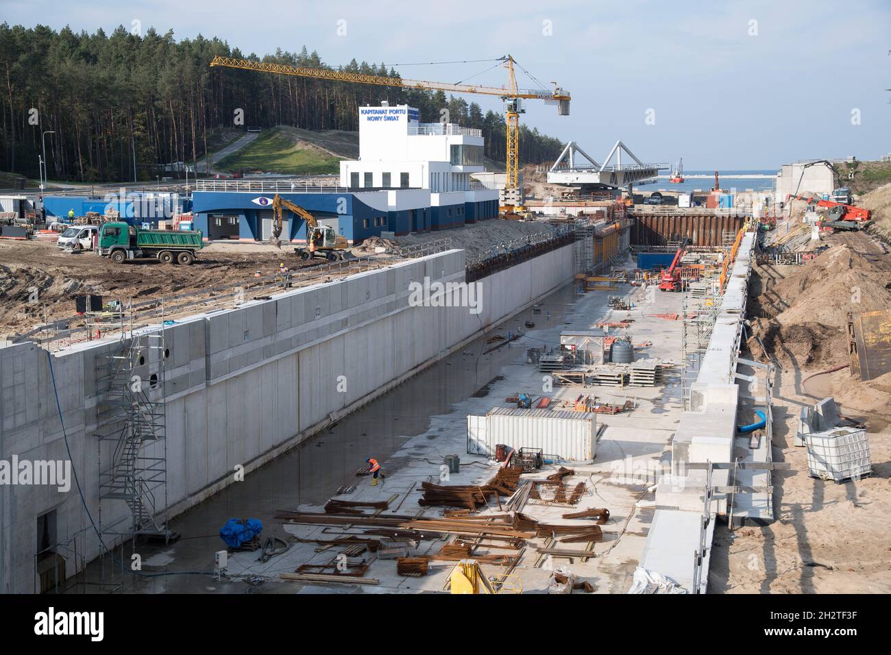 Construction site on the Vistula Spit canal which connect port of ...