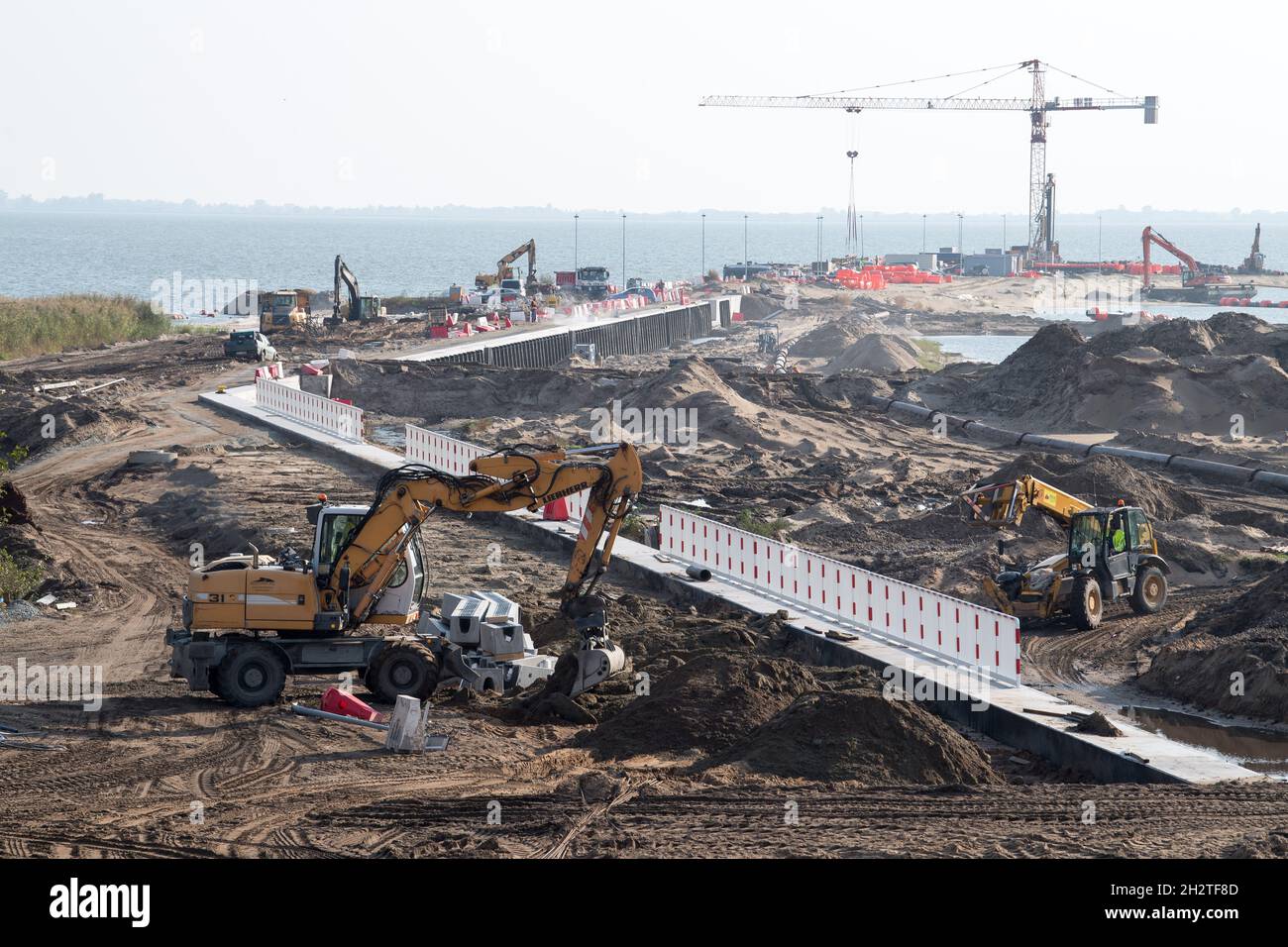 Construction site on the Vistula Spit canal which connect port of ...