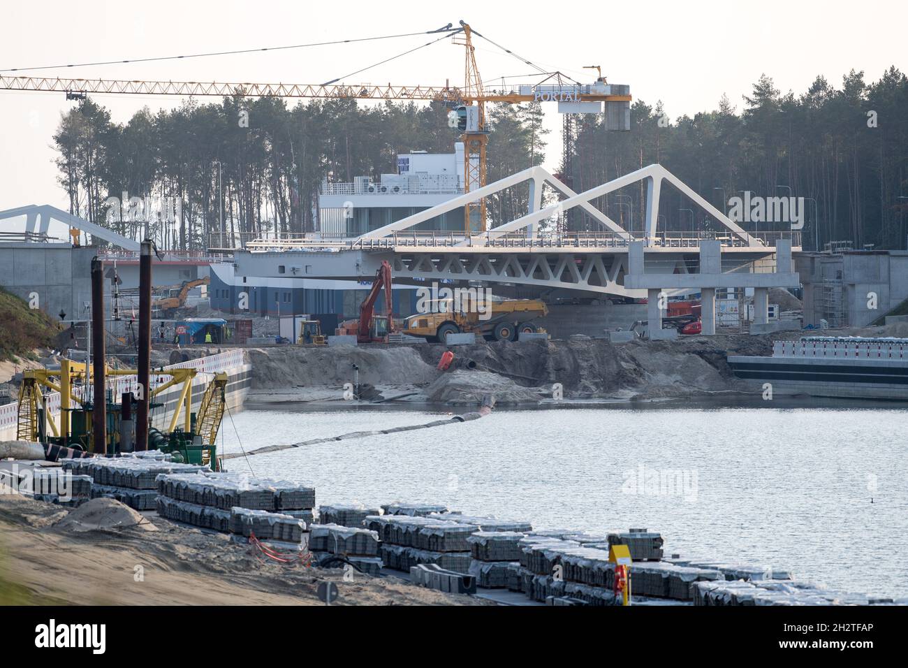 Construction site on the Vistula Spit canal which connect port of ...