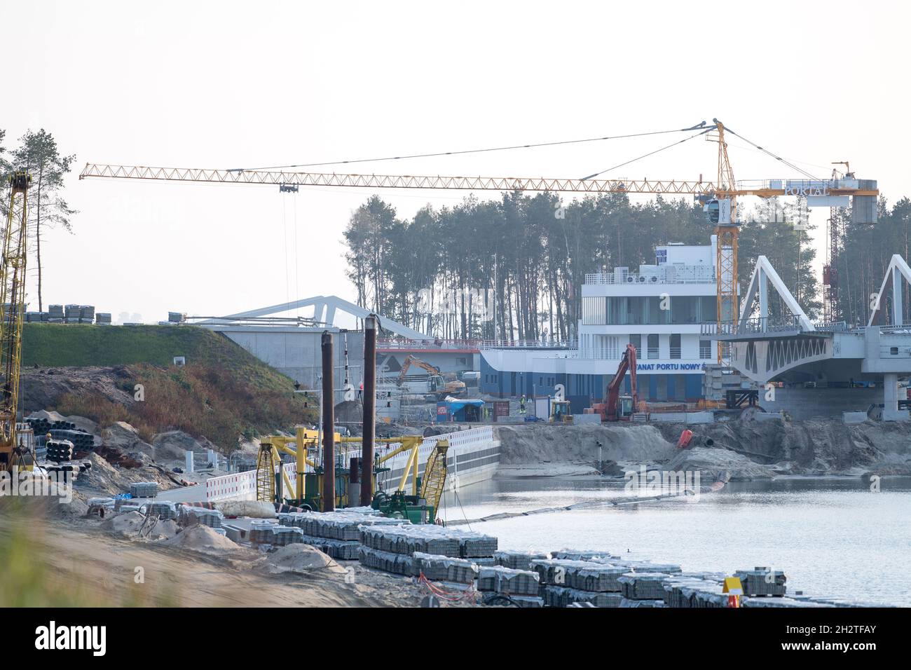 Construction site on the Vistula Spit canal which connect port of ...