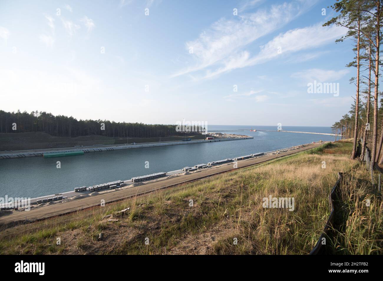 Construction site on the Vistula Spit canal which connect port of ...