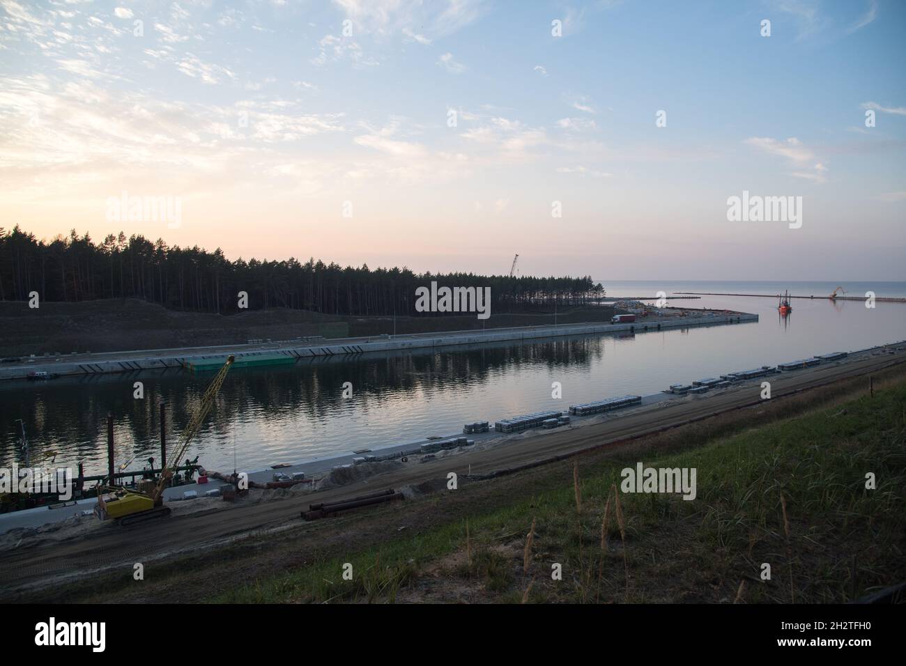 Construction site on the Vistula Spit canal which connect port of ...