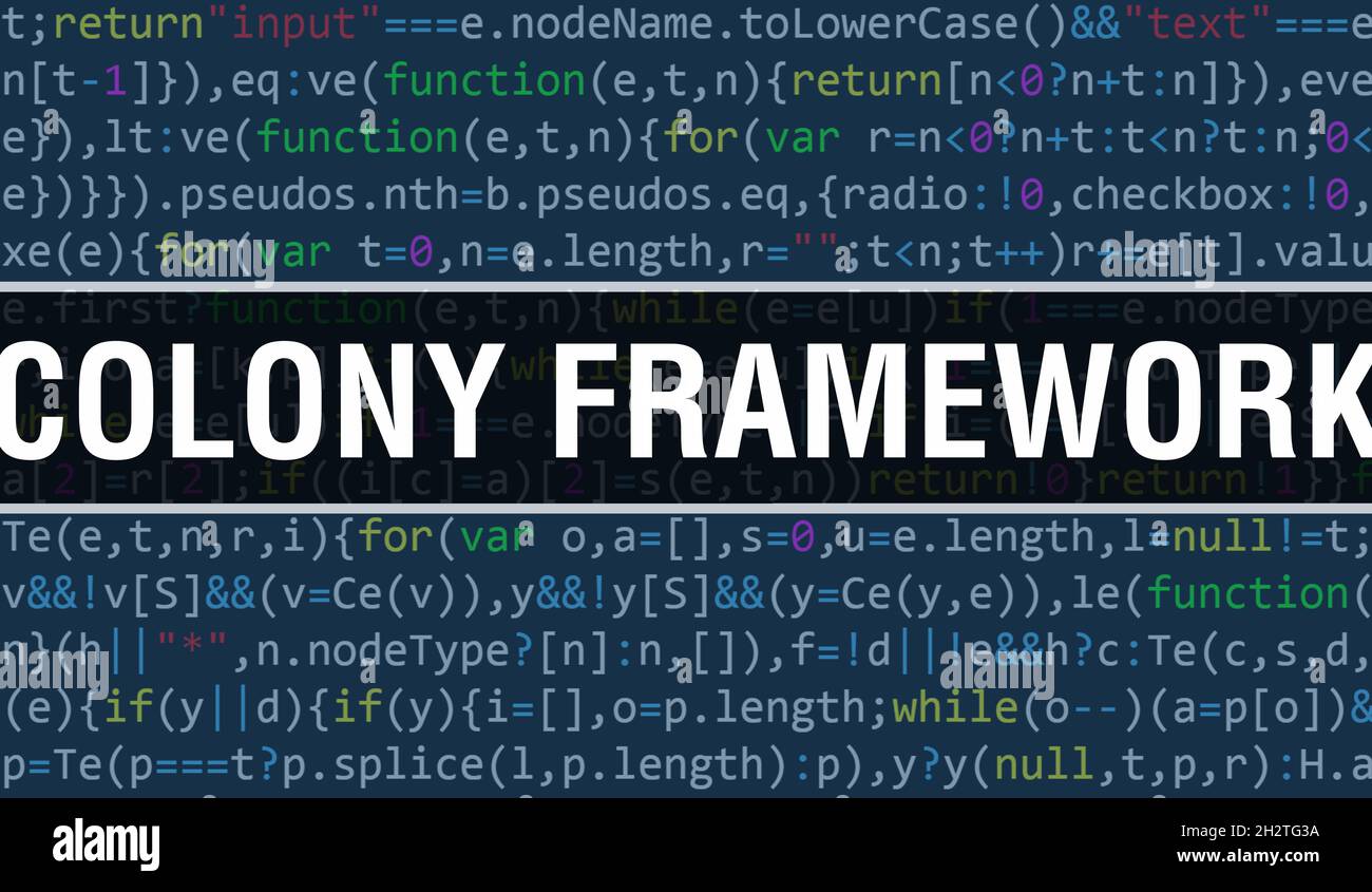 Colony Framework concept with Random Parts of Program Code.Colony Framework text written on ...