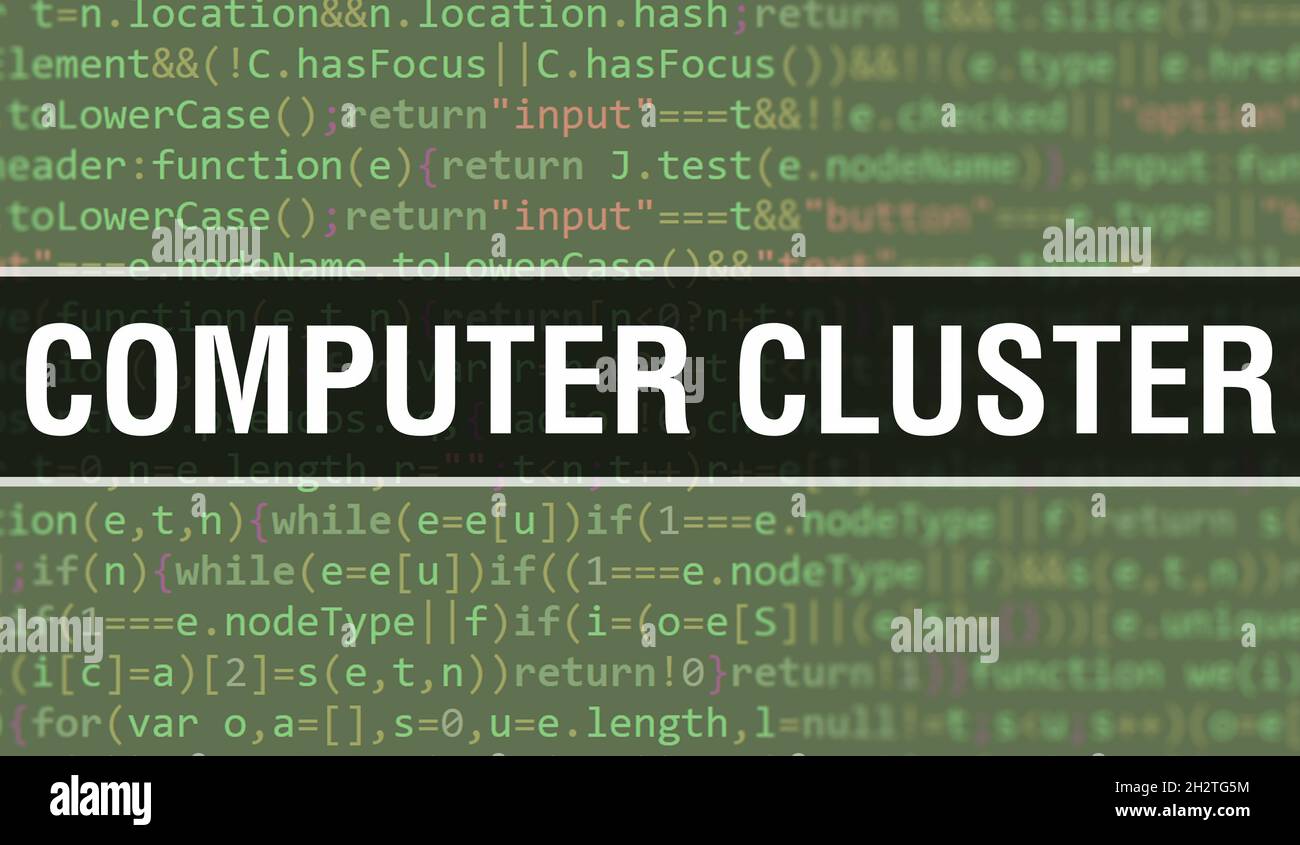 Computer cluster concept illustration using code for developing programs and app. Computer ...