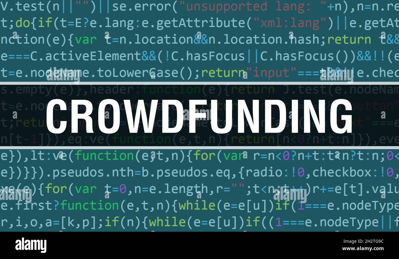 Crowdfunding with Binary code digital technology background. Abstract background with program ...