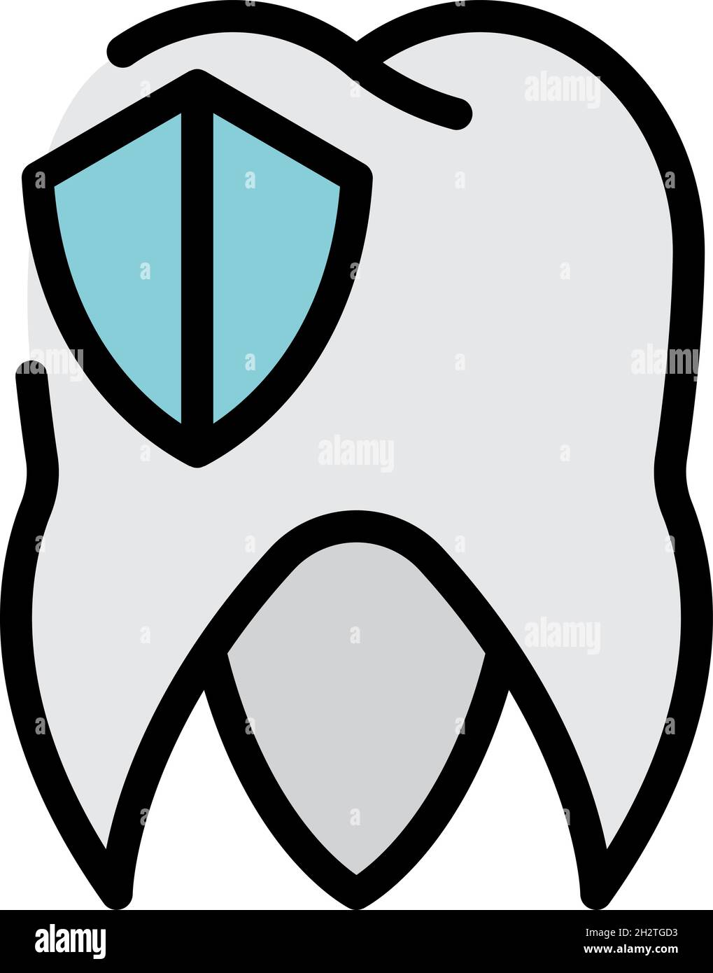 Tooth and shield icon. Outline tooth and shield vector icon color flat ...