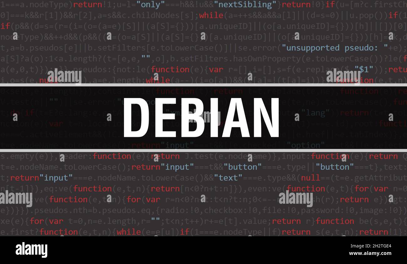 Debian Free Software text written on Programming code abstract ... Debian Free Software text written on Programming code abstract ...