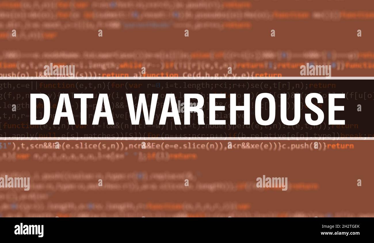 Data warehouse text written on Programming code abstract technology ...