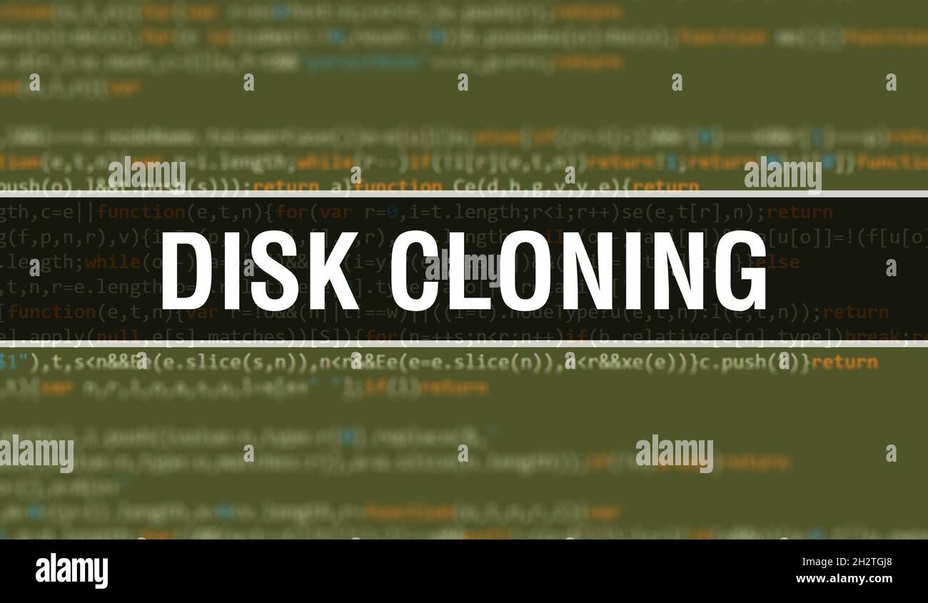 Disk cloning text written on Programming code abstract technology ...