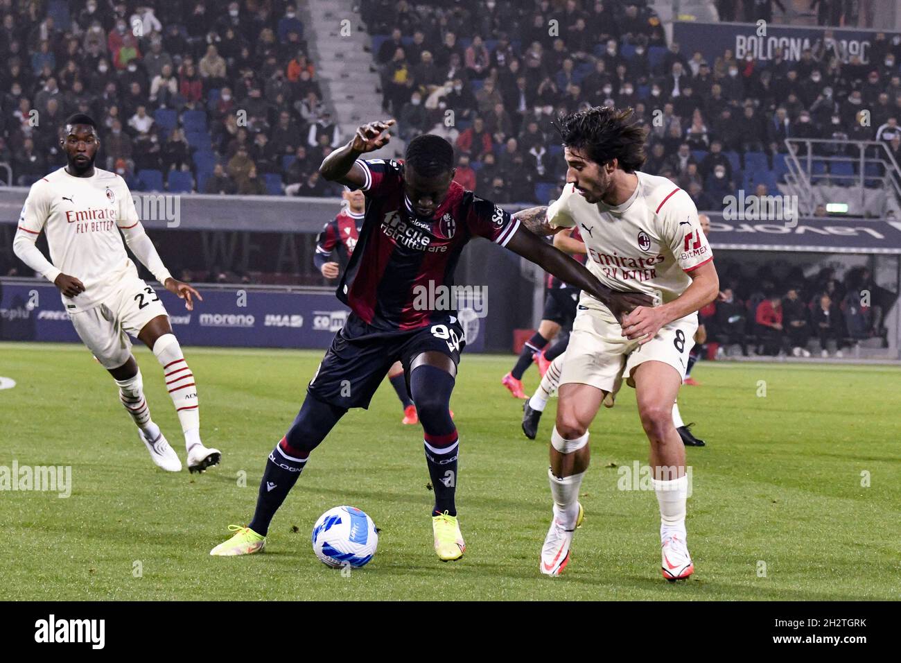 Musa Barrow (Bologna)Sandro Tonali (Milan) during the Italian "Serie A ...