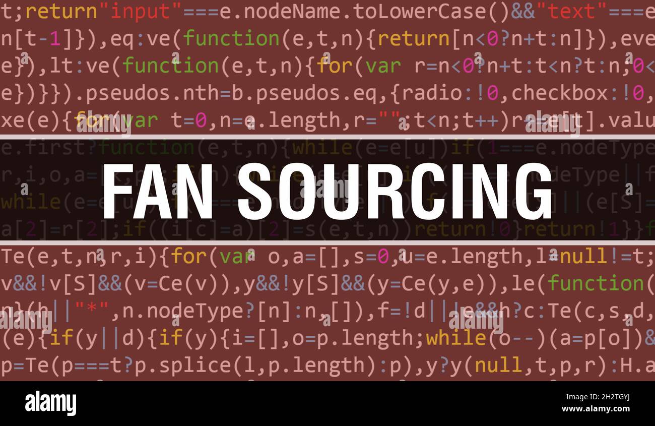 Fan sourcing concept with Random Parts of Program Code.Fan sourcing ...