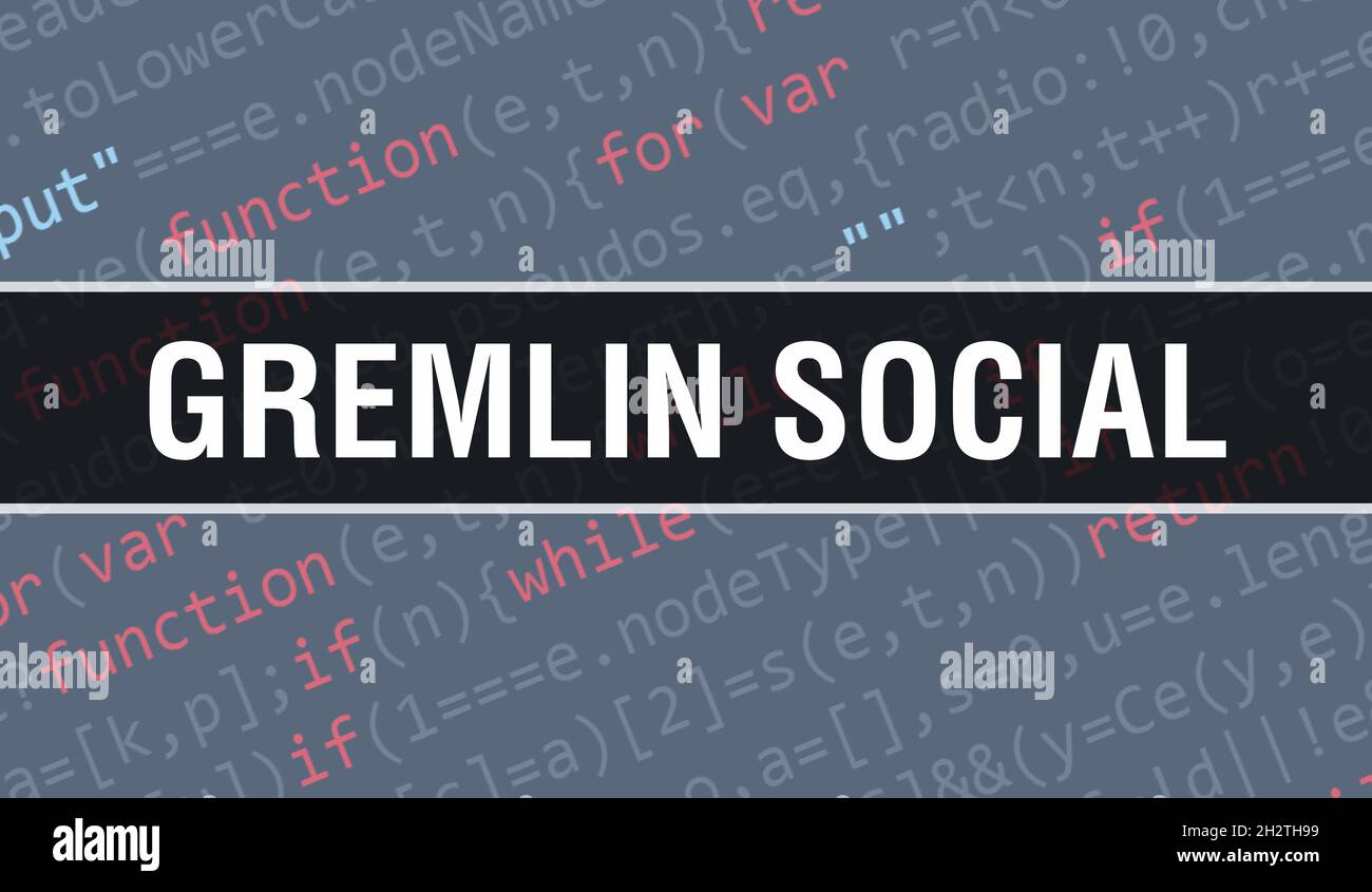 Gremlin Social concept with Random Parts of Program Code. Gremlin Social with Programming code ...