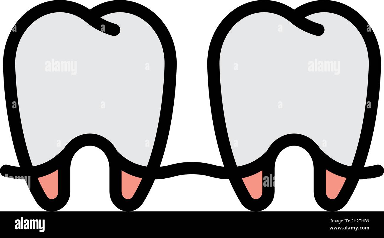 Two teeth icon. Outline two teeth vector icon color flat isolated Stock ...