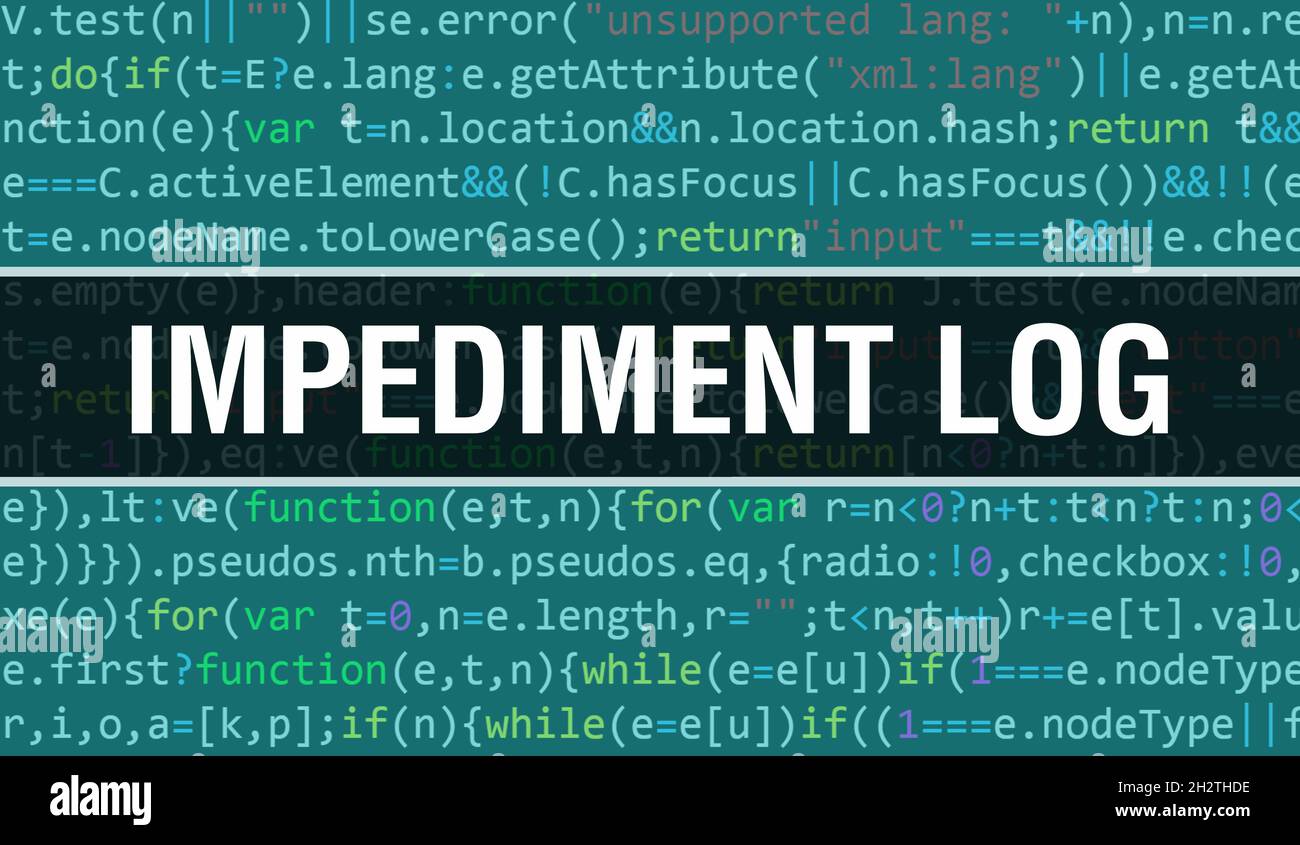 Impediment Log with Binary code digital technology background. Abstract ...