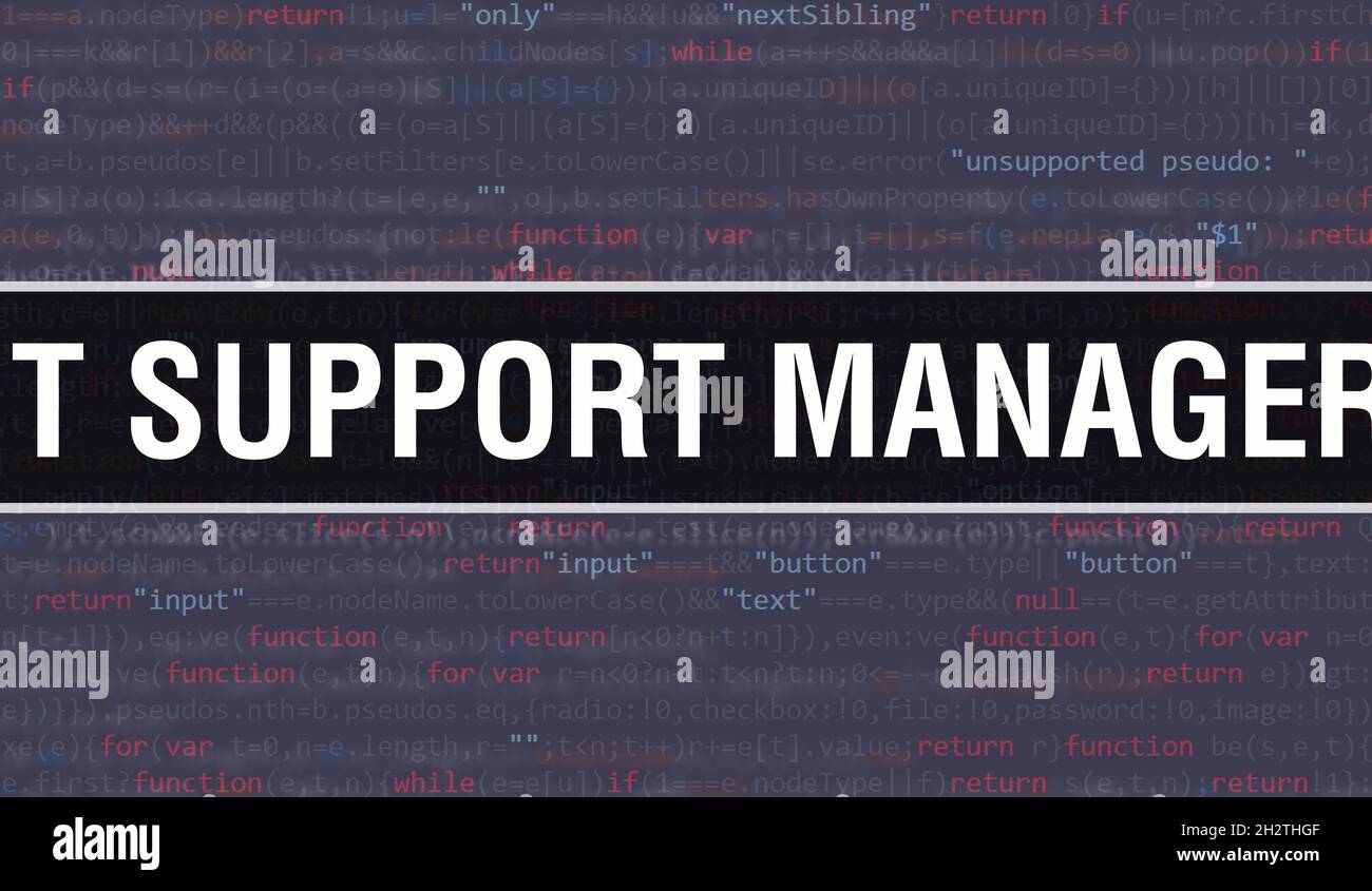 IT Support Manager text written on Programming code abstract technology ...
