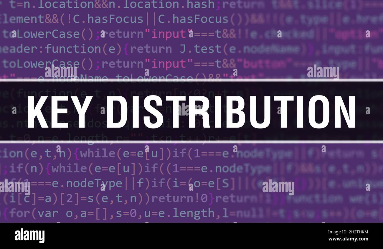 Key distribution concept illustration using code for developing programs and app. Key ...