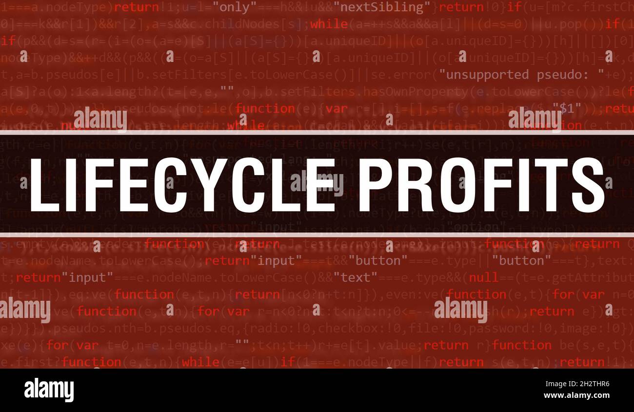 Lifecycle Profits text written on Programming code abstract technology background of software ...