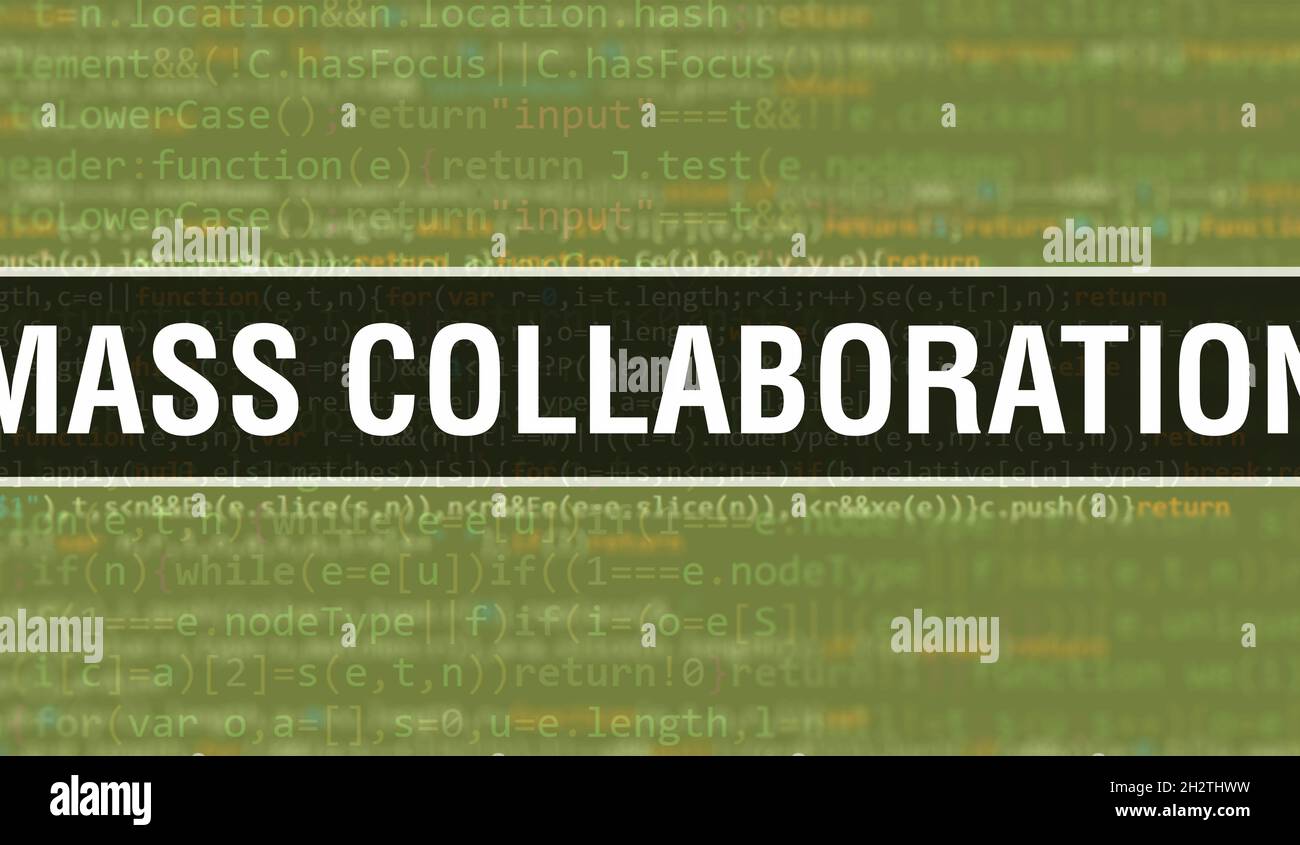 Mass collaboration concept illustration using code for developing programs and app. Mass ...