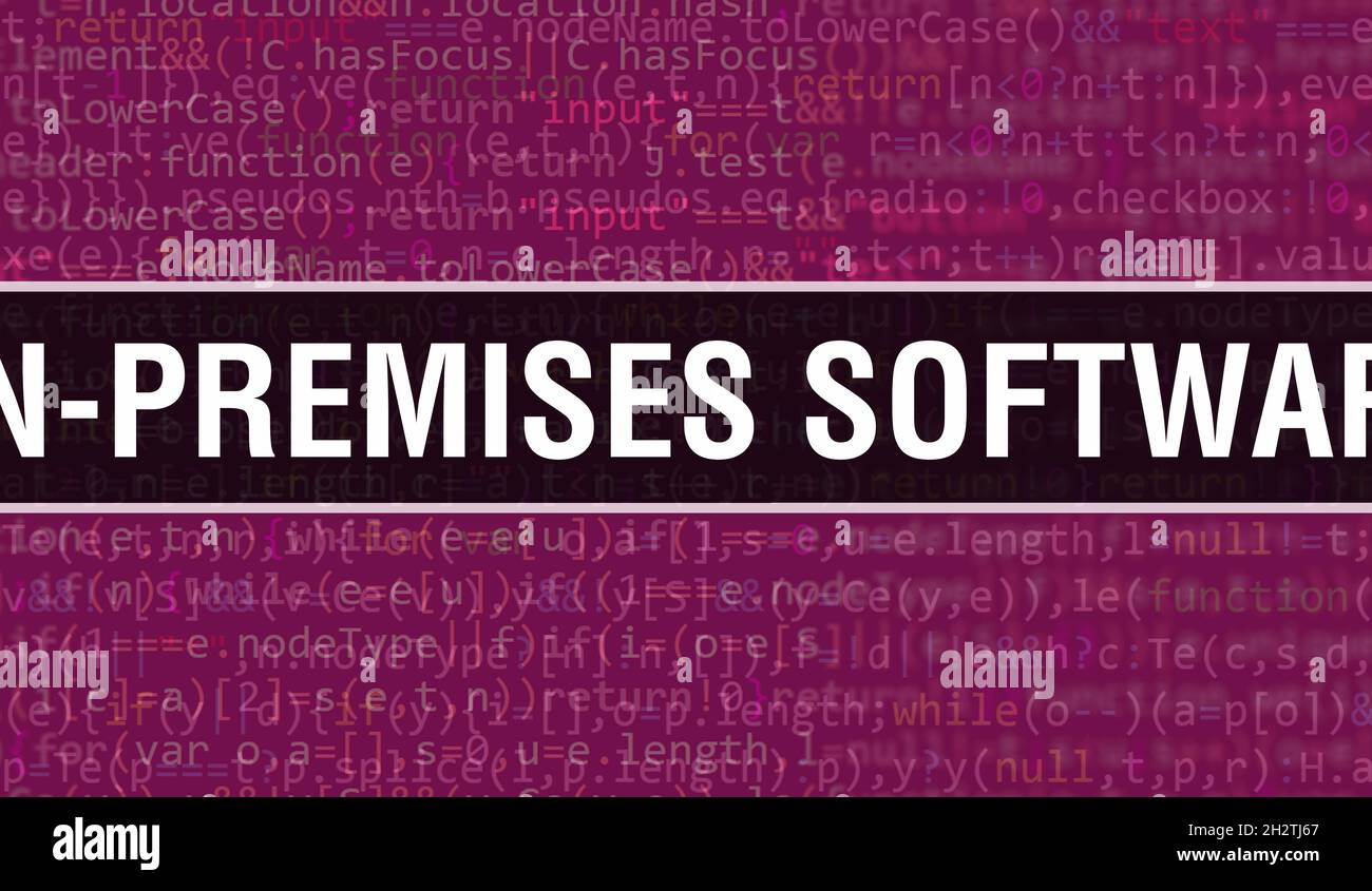 On-premises software concept with Random Parts of Program Code.On-premises software text written ...