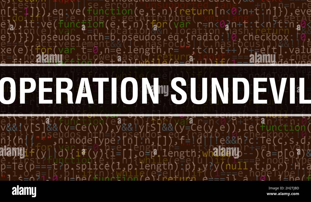 Operation Sundevil with Binary code digital technology background ...