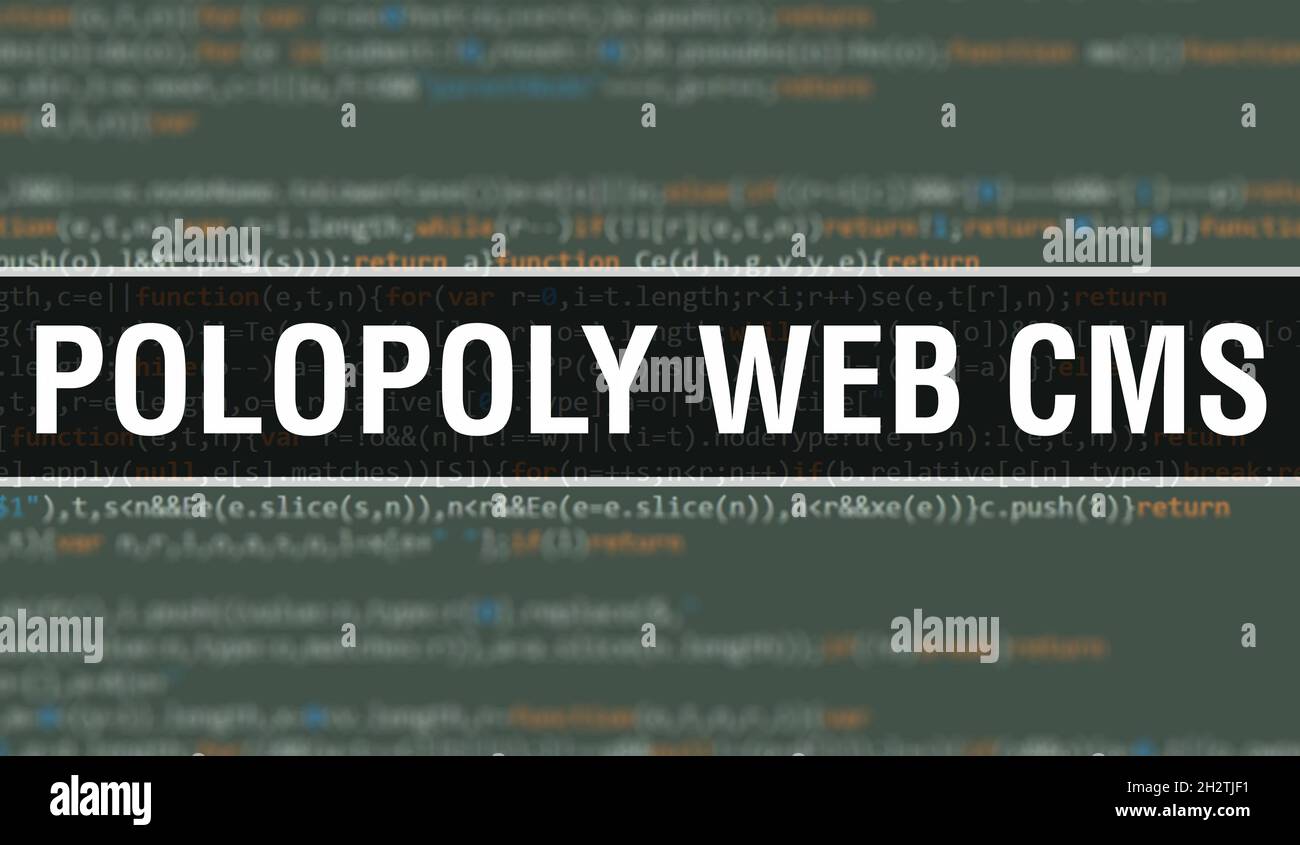 Polopoly Web CMS text written on Programming code abstract technology ...