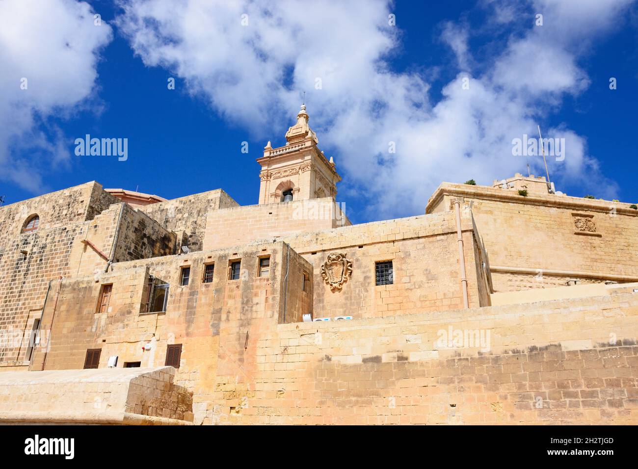 View of part of the citadel and Cathedral tower, Victoria (Rabat), Gozo ...