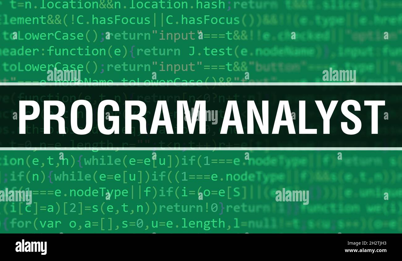 Program analyst concept illustration using code for developing programs and app. Program analyst ...