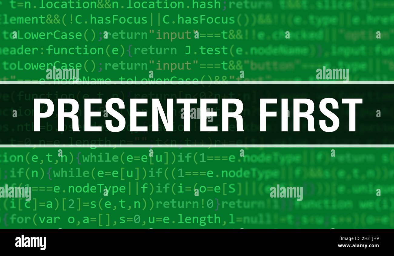 Presenter first concept illustration using code for developing programs and app. Presenter first ...