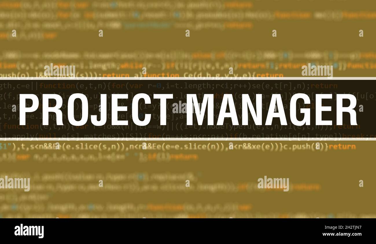 Project manager text written on Programming code abstract technology ...