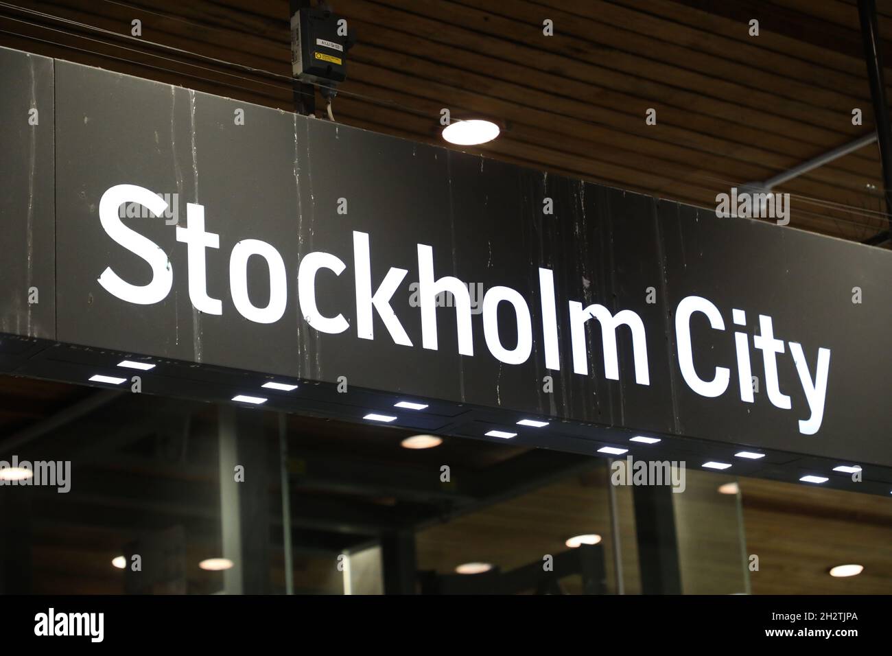Stockholm city sign at commuter train entrance in Stockholm, Sweden ...