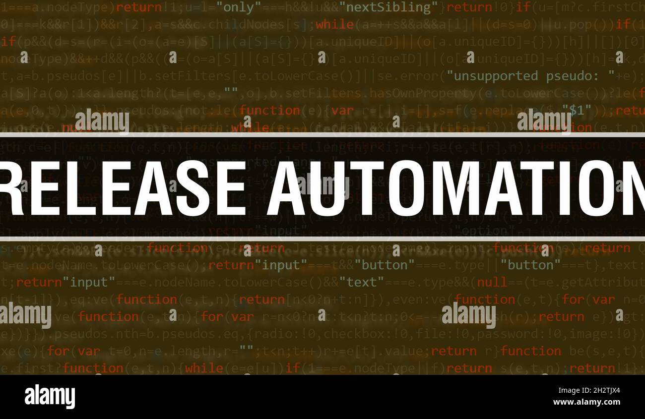 Release automation text written on Programming code abstract technology ...
