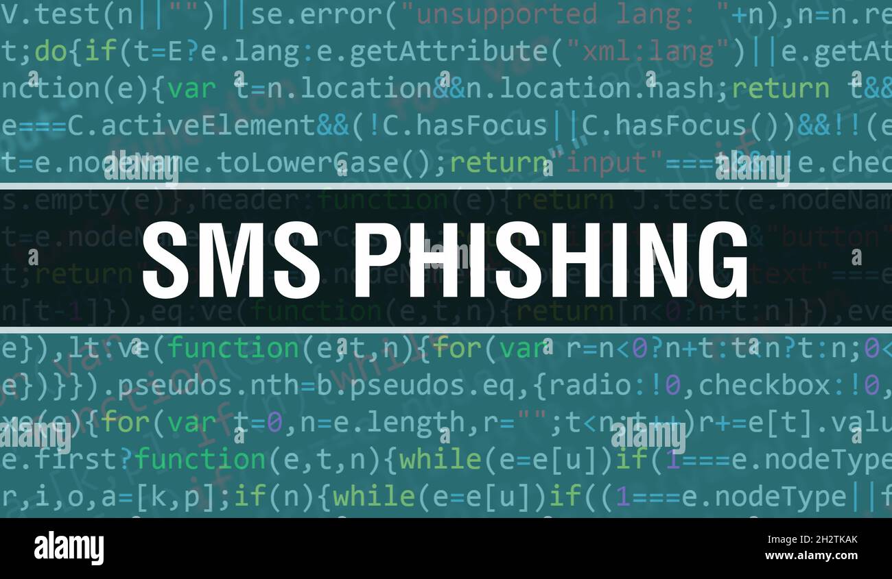 SMS phishing text written on Programming code abstract technology ...