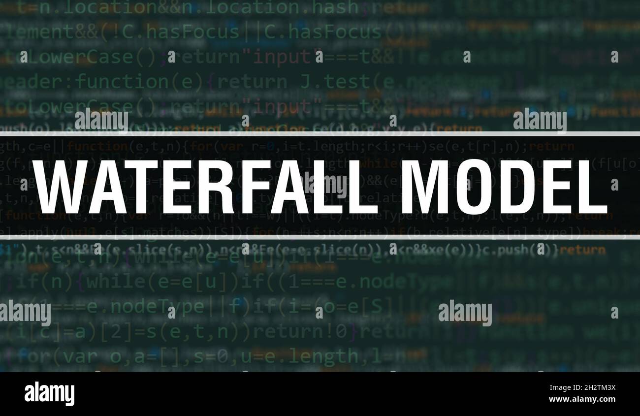 Waterfall model with Digital java code text. Waterfall model and ...