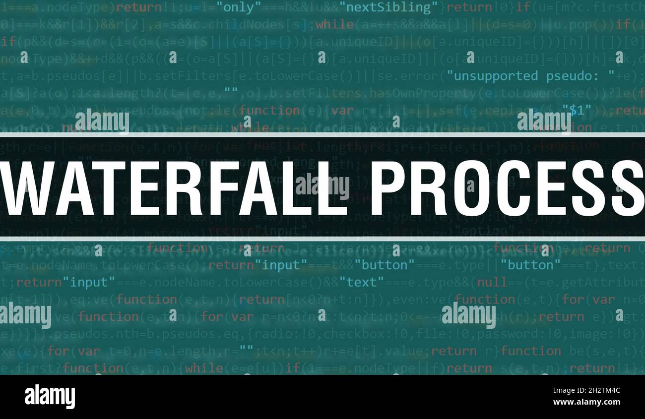 waterfall process text written on Programming code abstract technology ...